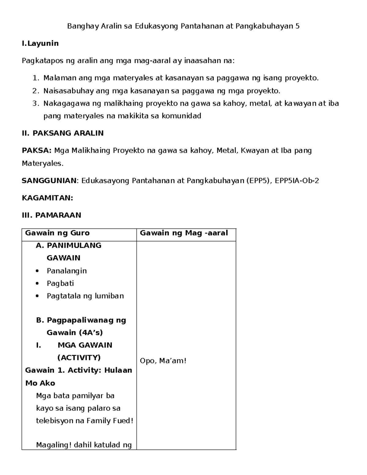 4A's Detalyadong Banghay Aralin sa EPP 5 newest - Banghay Aralin sa Edukasyong Pantahanan at ...