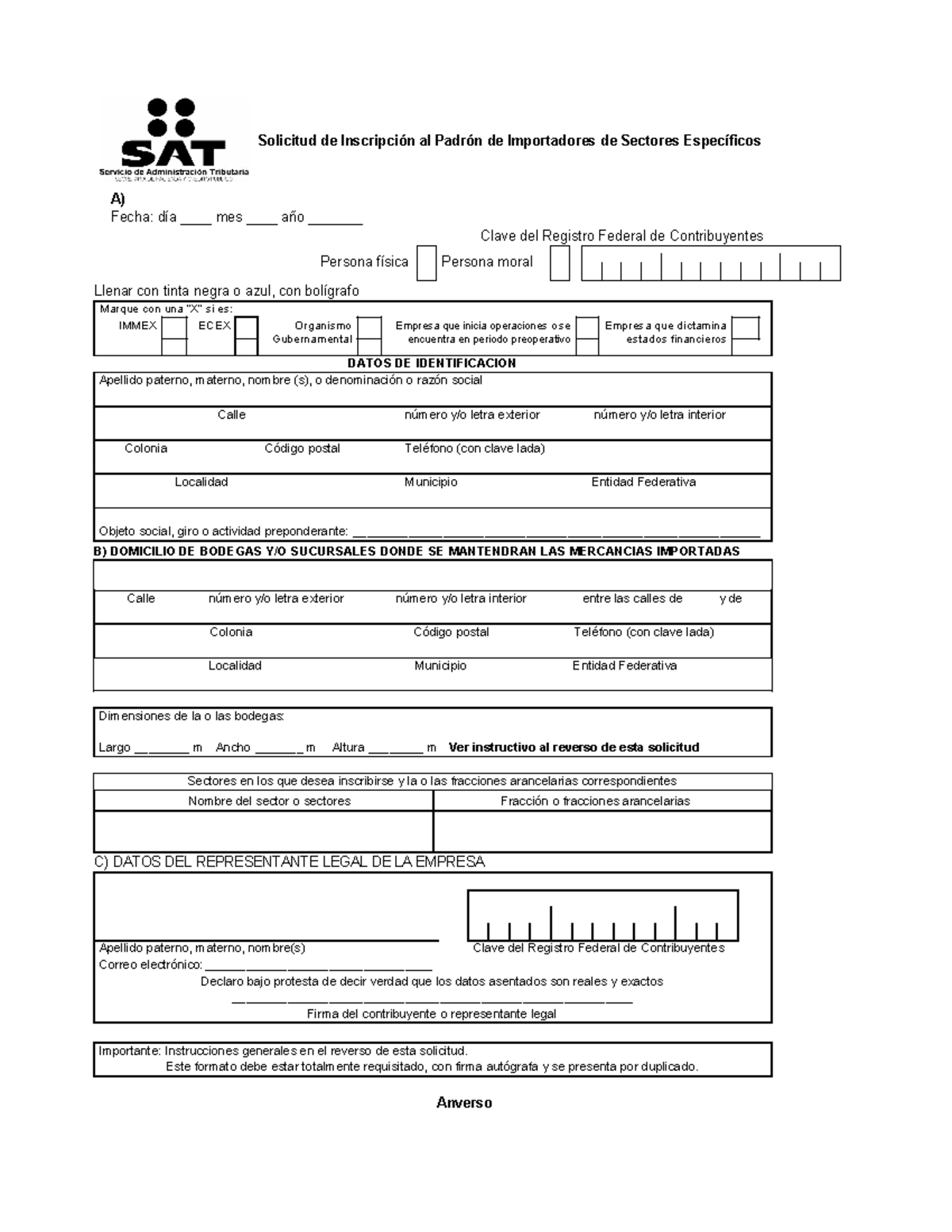 45Solicitud de Inscripcion al Padron de Importadores de Sectores Especifico - Solicitud de - Studocu