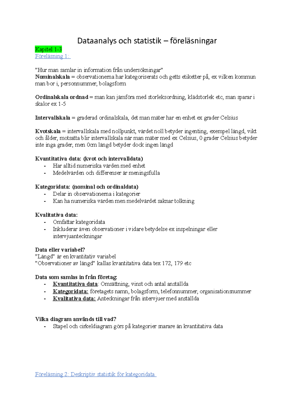 Dataanalys och statistik - föreläsningar - Dataanalys och statistik ...