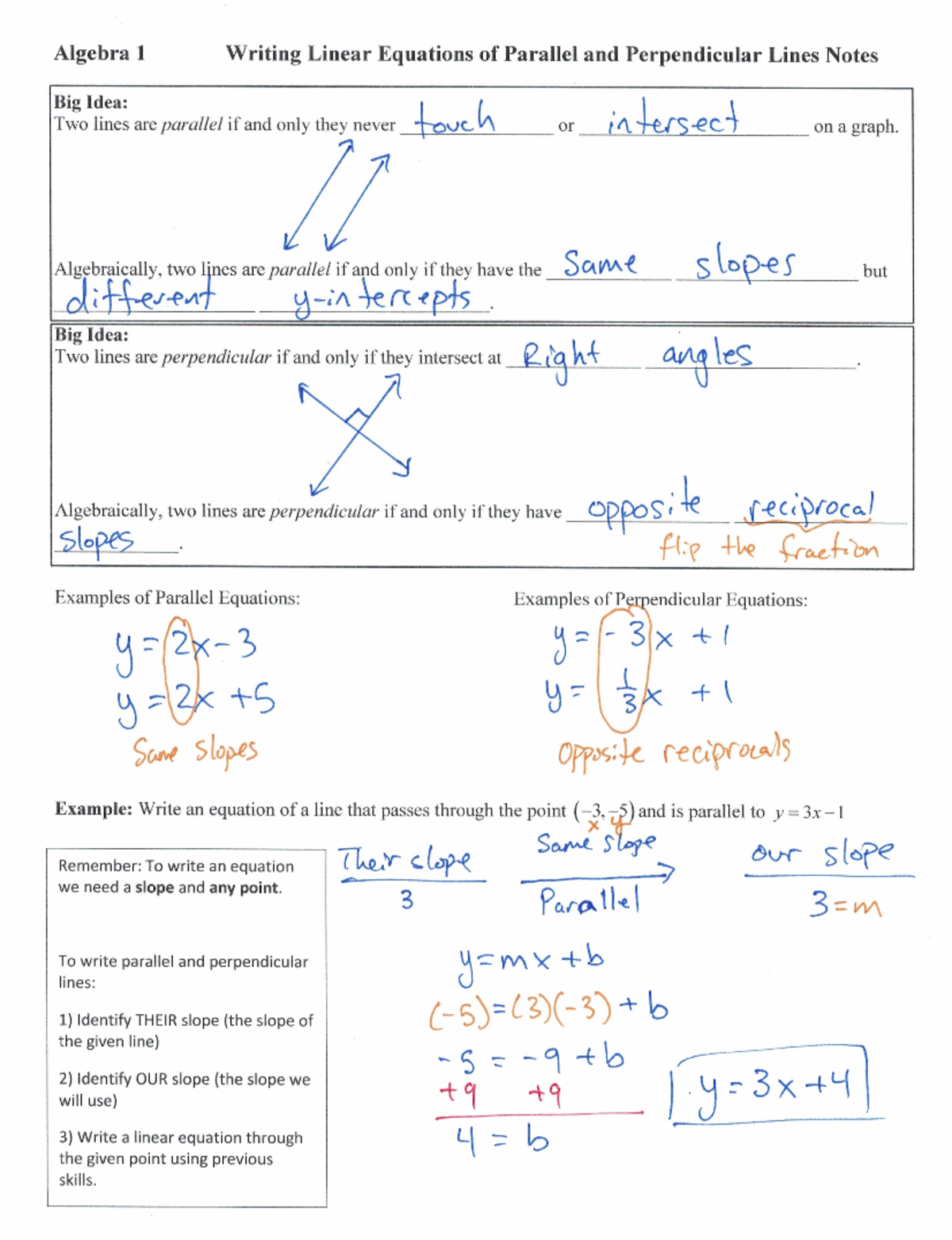 Writing equations of parallel and perpendicular lines notes - MAT 121 ...