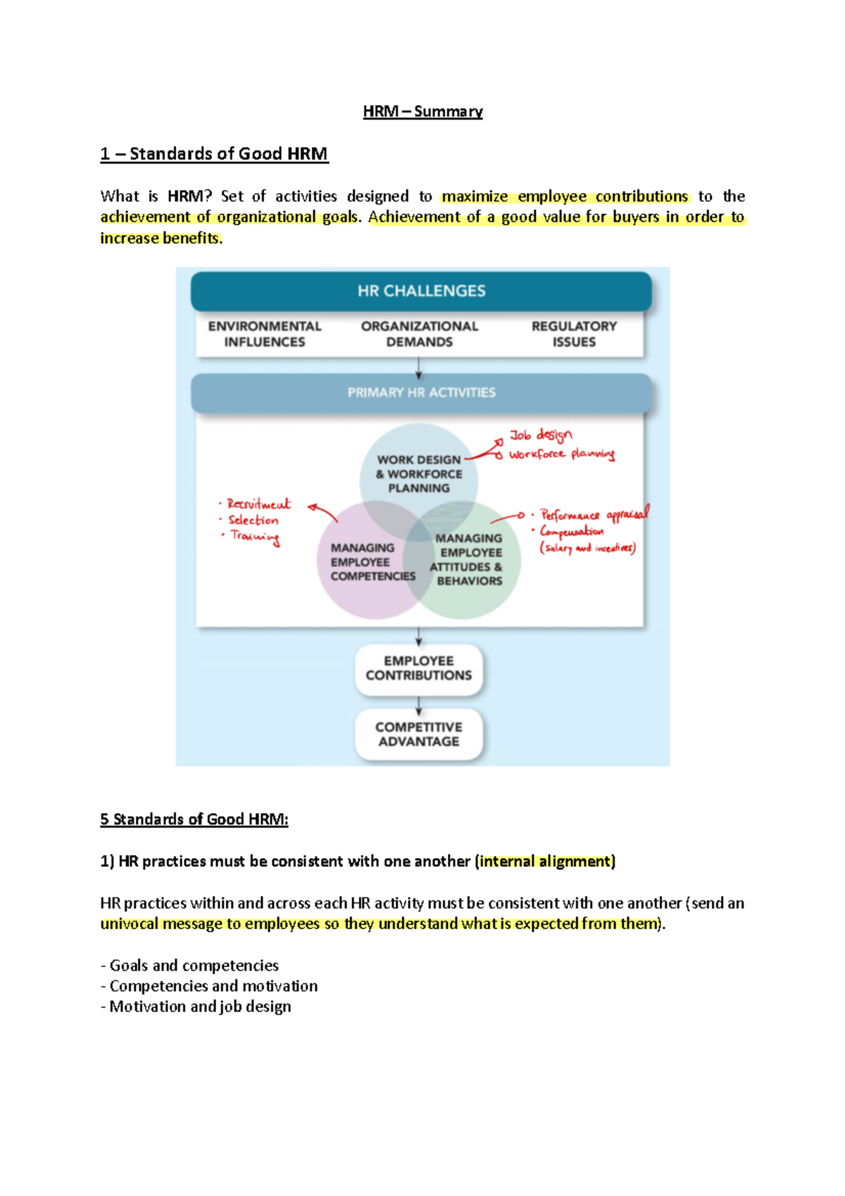 HRM - Summary notes - HRM – Summary 1 – Standards of Good HRM What is ...