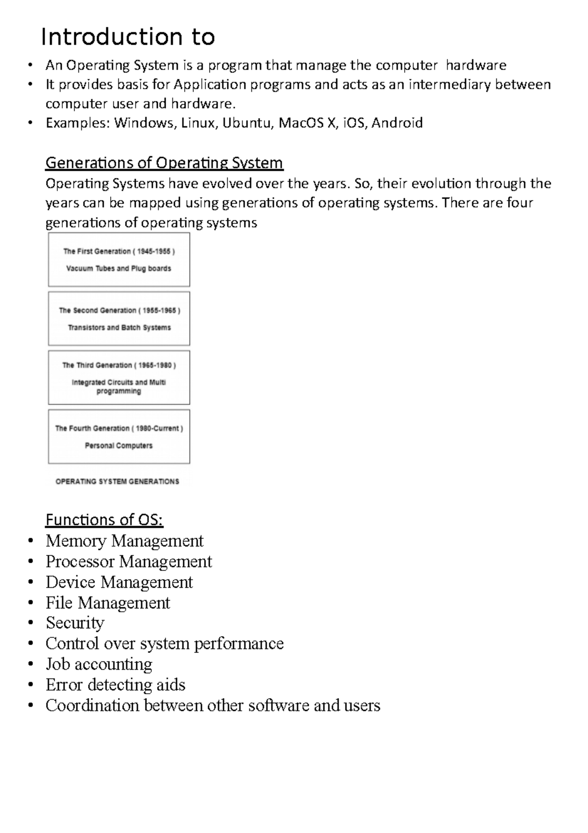 Intro to OS - • An Operating System is a program that manage the ...
