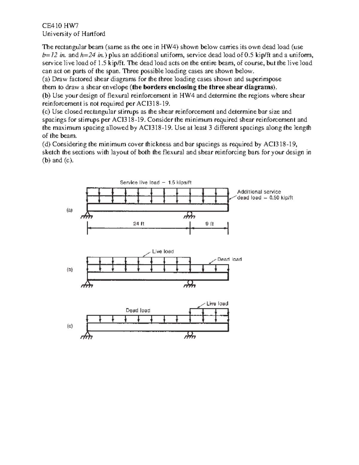 HW7 - Assignment of civil engineering - CE410 HW University of Hartford ...