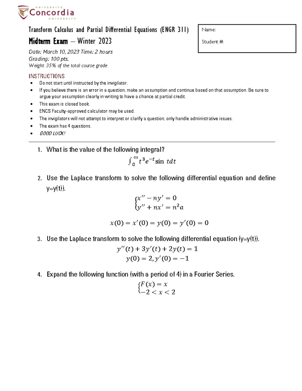 Midterm-Solution (Second Edition) - Transform Calculus and Partial ...