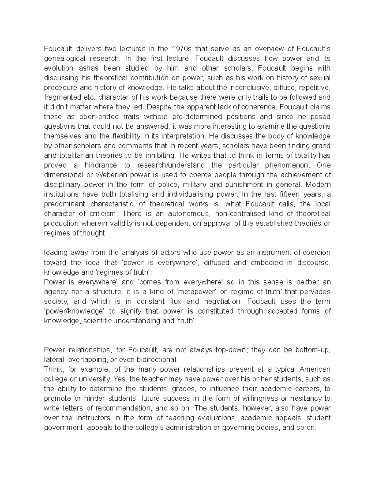 Foucault power and knowledge - Foucault delivers two lectures in the ...