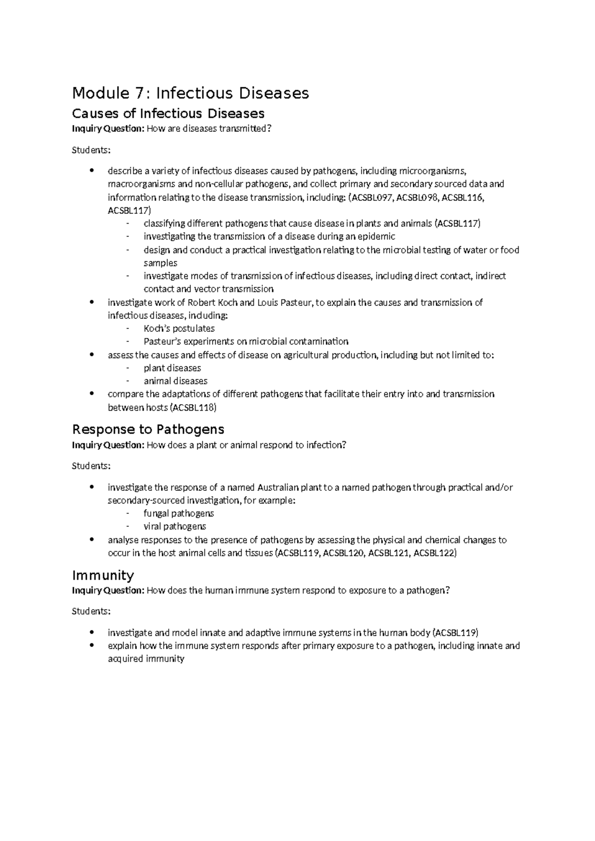 Year 12 Notes - Biology - Module 7: Infectious Diseases Causes of ...