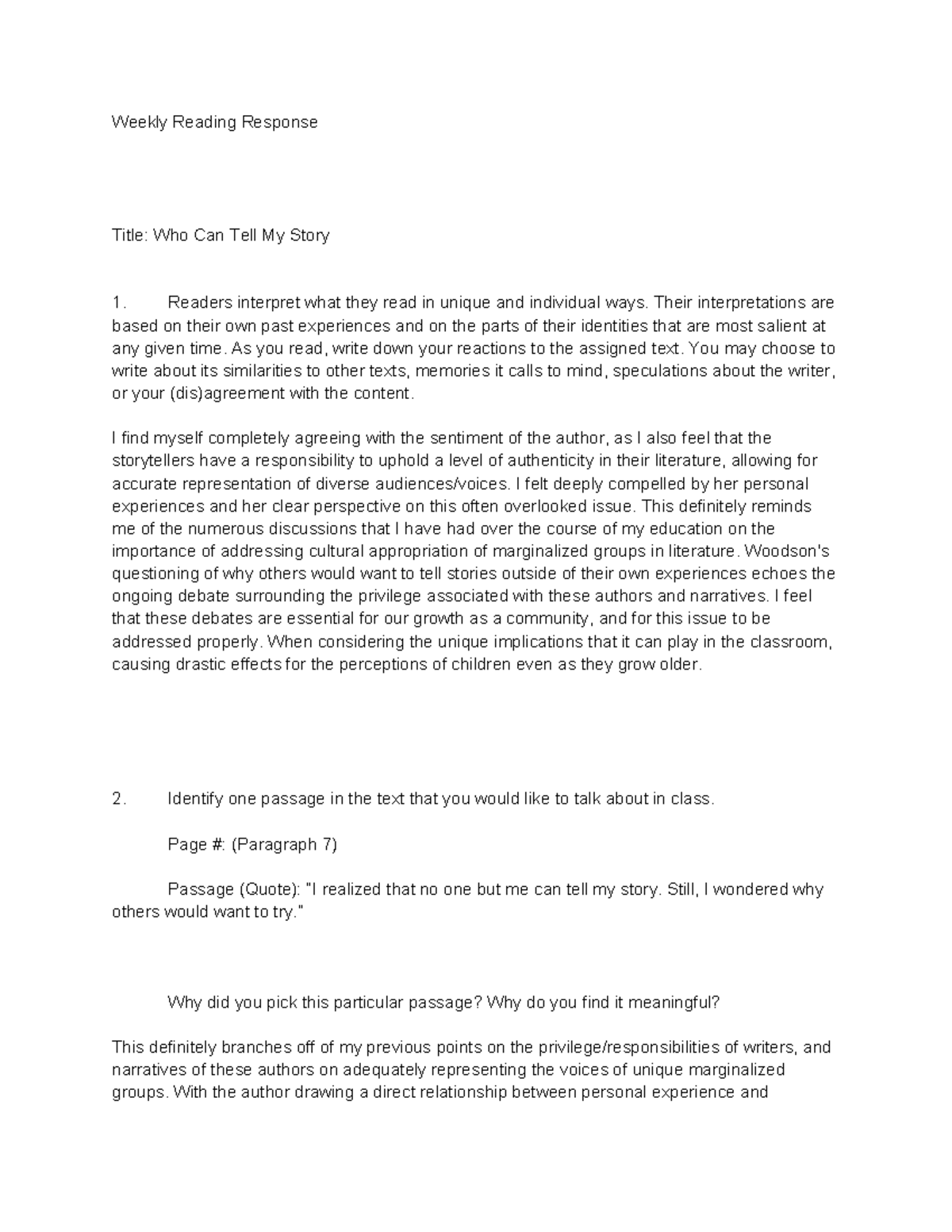 Febuary 28 - Report on an article. - Weekly Reading Response Title: Who ...