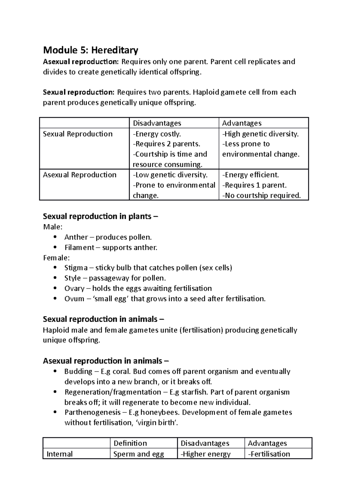 Biology Full Notes Summary detailed - Module 5: Hereditary Asexual ...