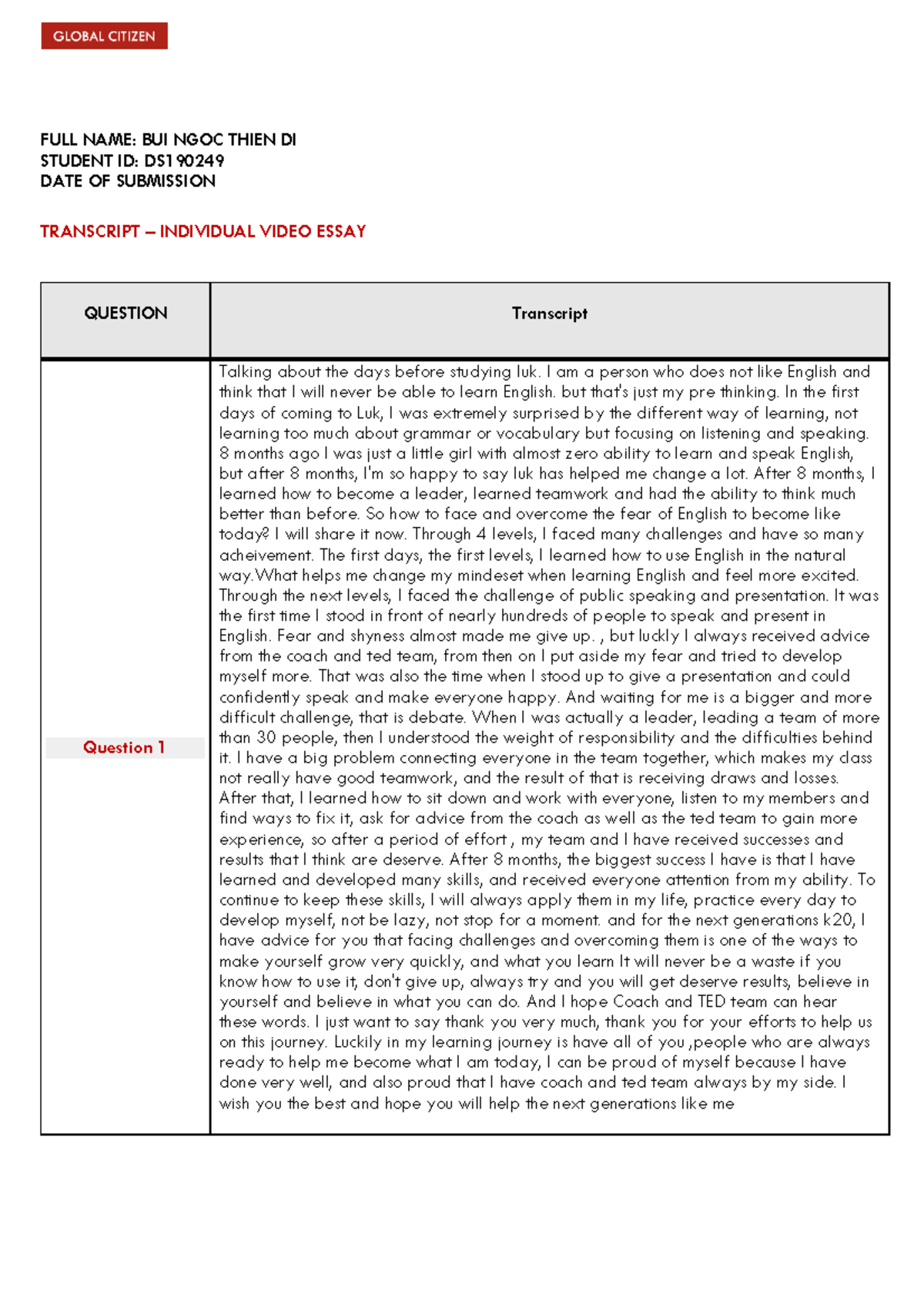 No 6 - Thunderbolt 6 - DS190249 - BUI NGOC Thien DI - Transcript - FULL ...