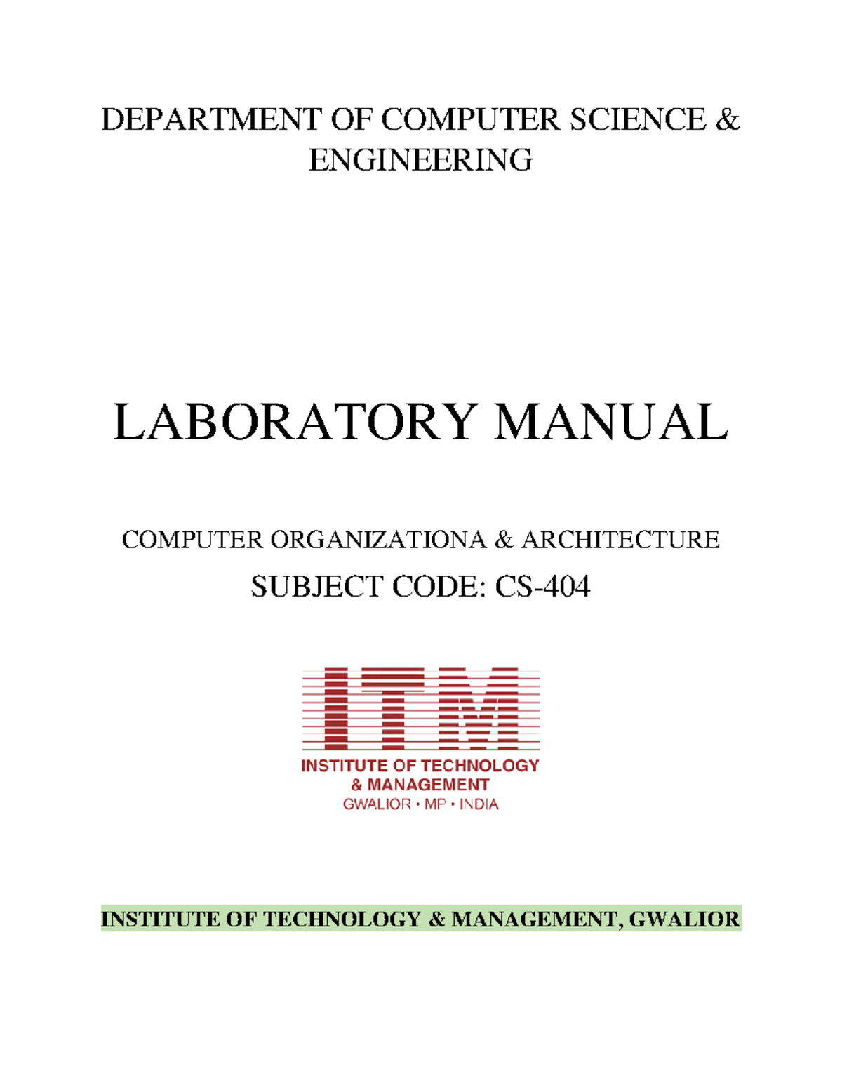 Laboratory Manual - COA - DEPARTMENT OF COMPUTER SCIENCE & ENGINEERING ...