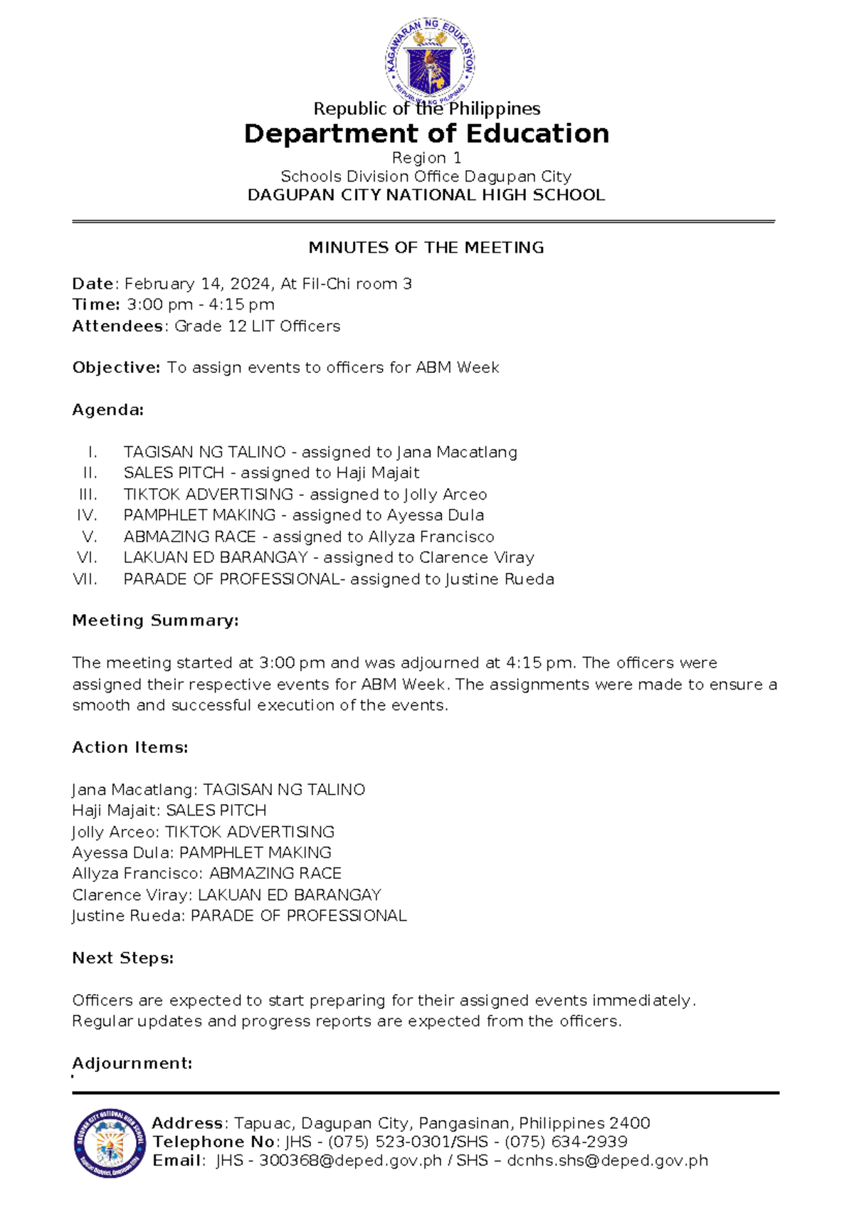 Minutes-of-the-Meeting-1 - Republic of the Philippines Department of ...