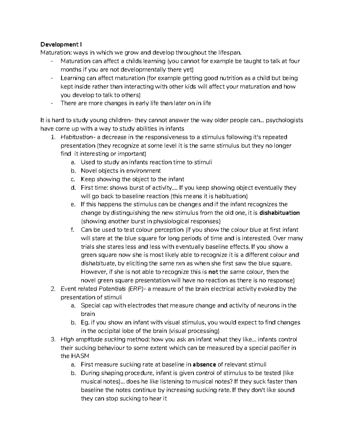 Psych 1XX3 Development 1 and 2 - Development I Maturation: ways in ...