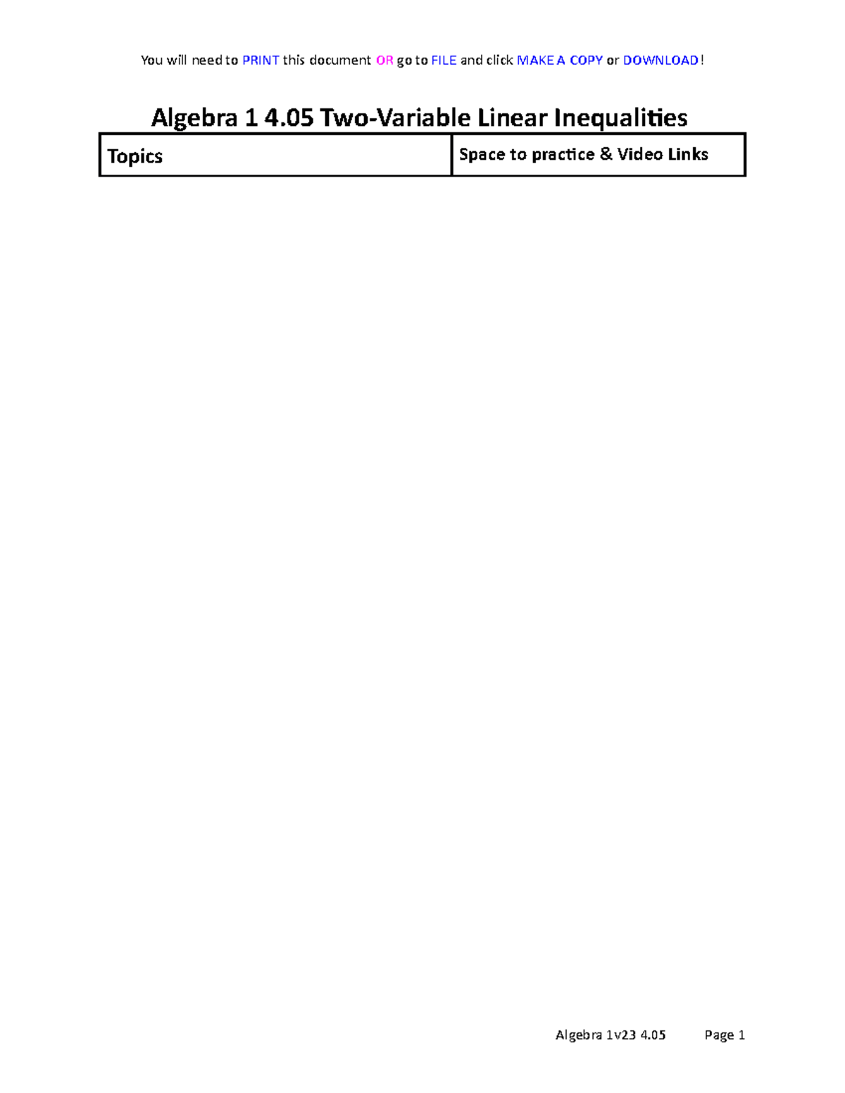Algebra 1 4.05 help - Algebra 1 4 Two-Variable Linear Inequalities ...