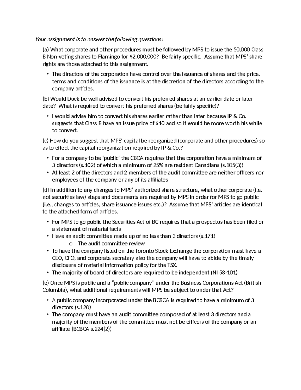 Assignment #9 structuring - Your assignment is to answer the following ...