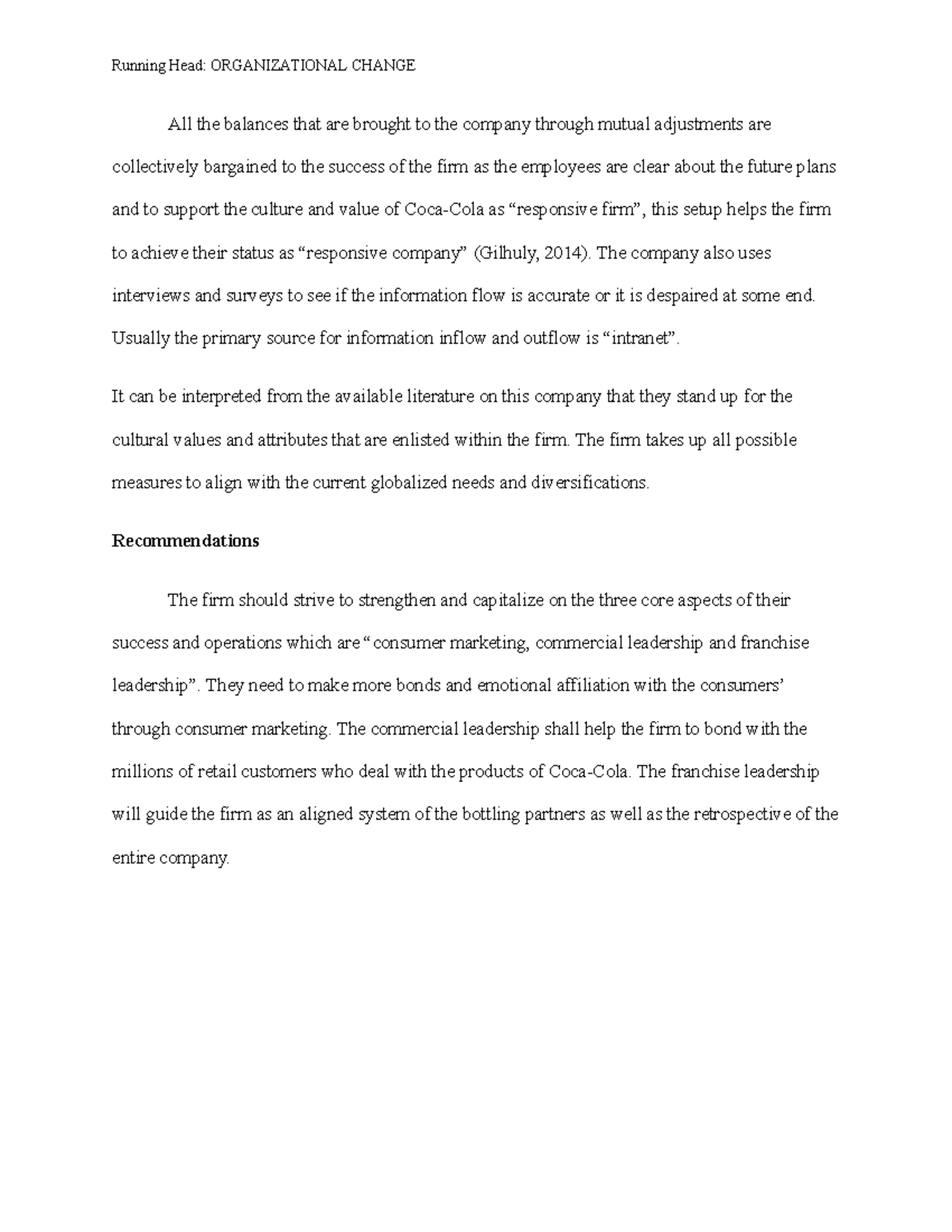 Organizational change in the management of the organization ...