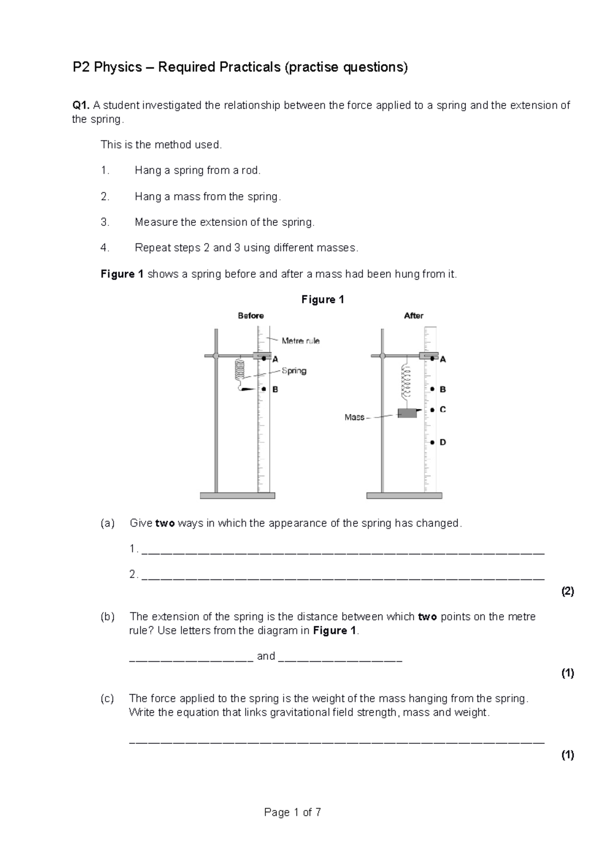 P2 Physics Required Pracs Ppqs P2 Physics Required Practicals Practise Questions Q1 A