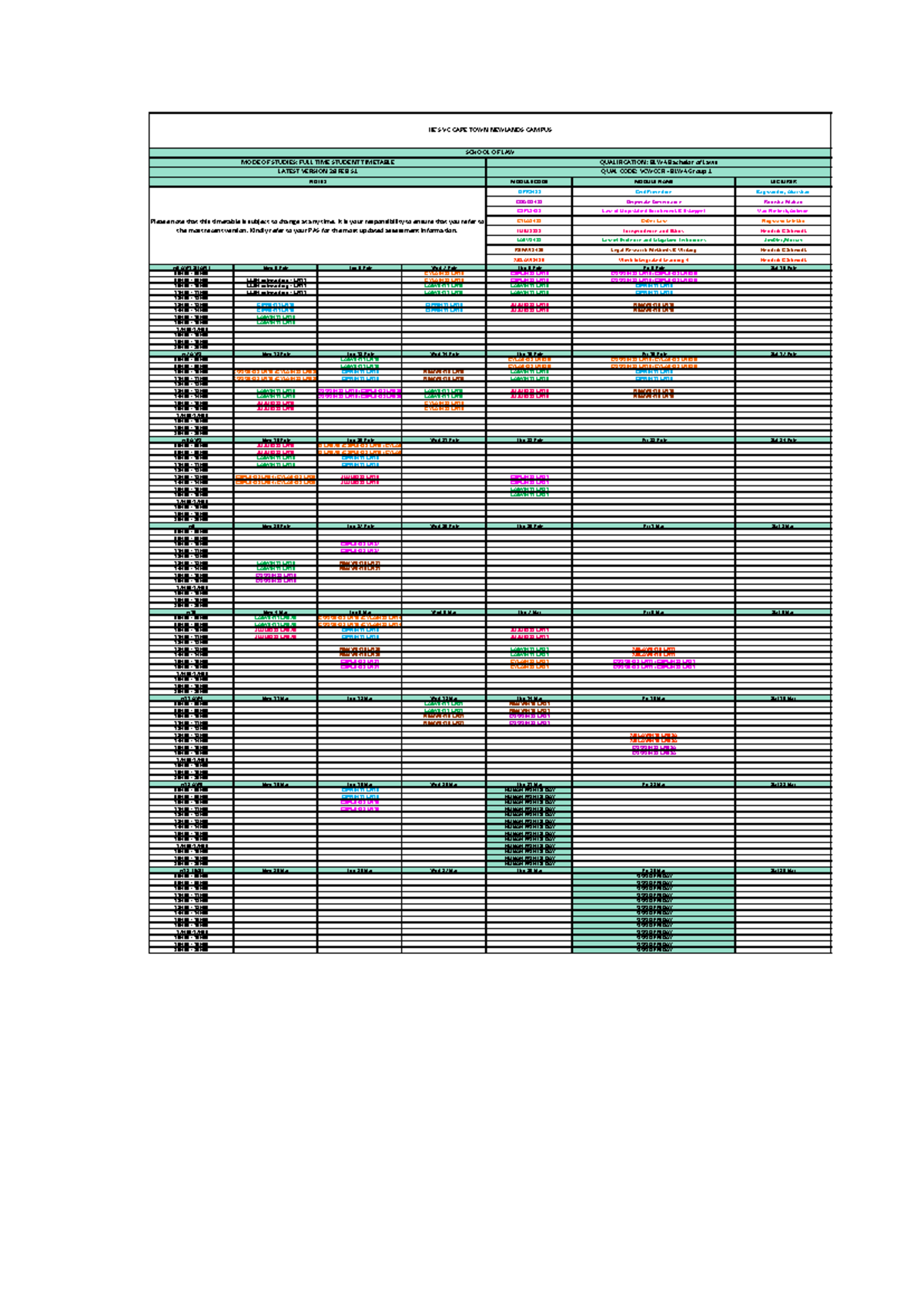 Latest Timetable - MODULE CODE MODULE NAME LECTURER CIPR8411 Civil ...