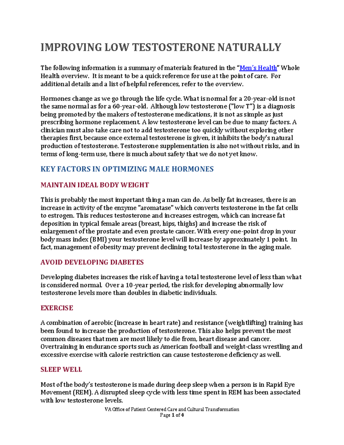 Improving Low Testosterone Naturally - VA Office of Patient Centered ...