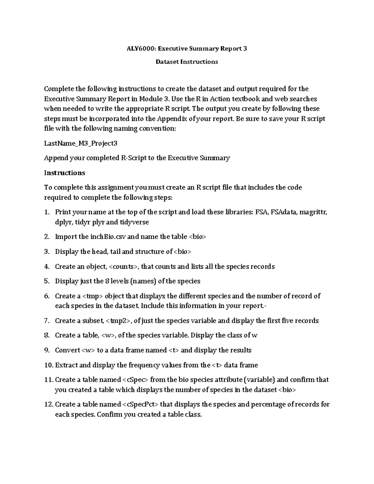 ALY6000 Module 3 Project Instructions v2 - ALY6000: Executive Summary ...