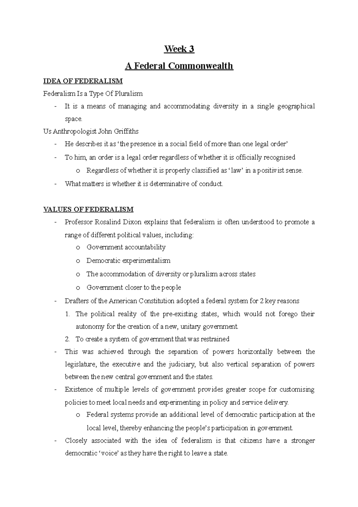 A Federal Commonwealth Summary - Week 3 A Federal Commonwealth IDEA OF ...