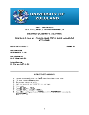 ACC3023H - UCT - Management Accounting - Studocu