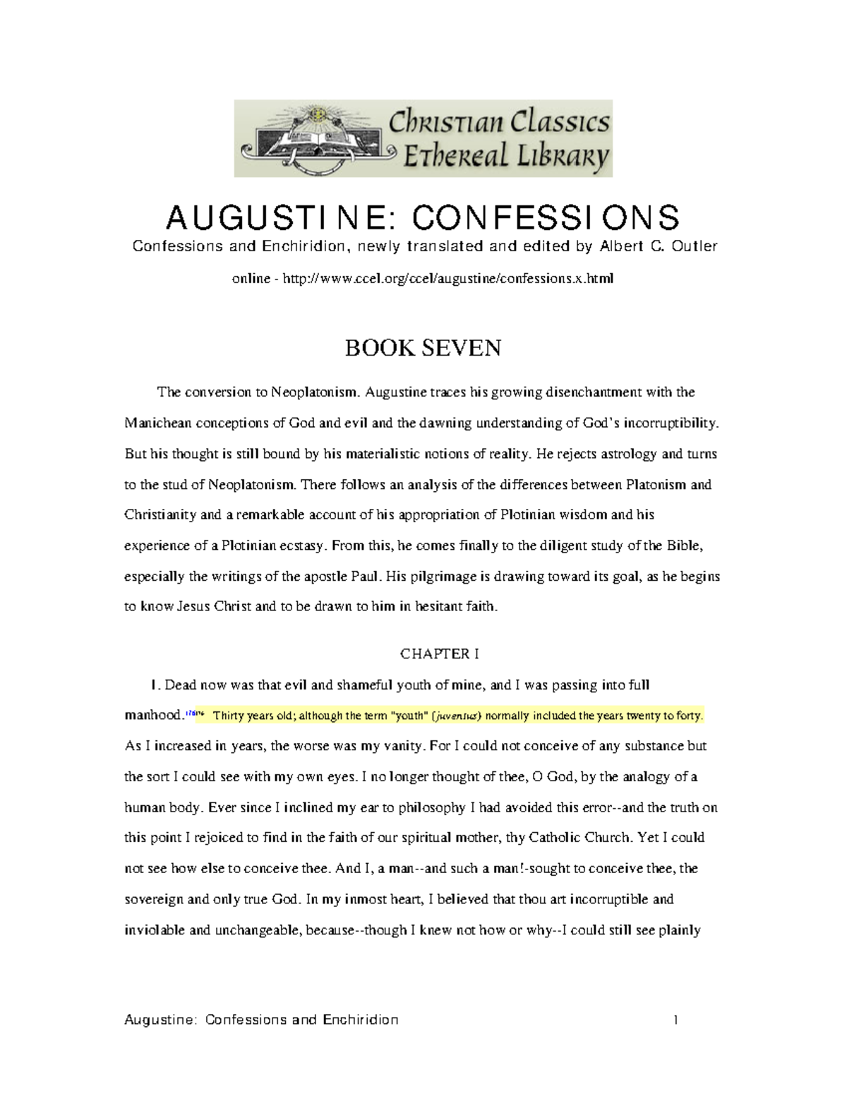 Augustine confessions BK7 - AUGUSTINE: CONFESSIONS Confessions and ...