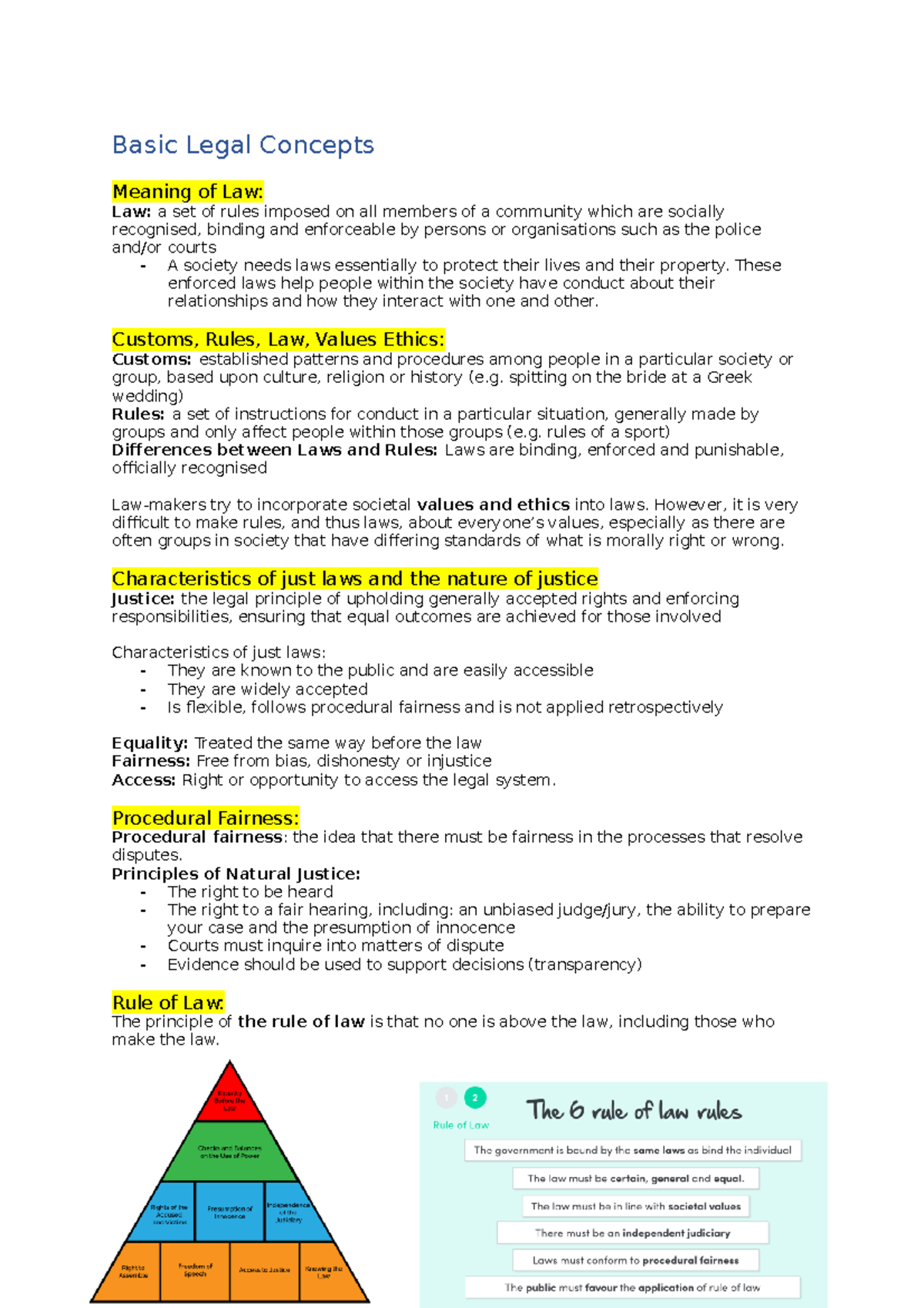 Main notes - Basic Legal Concepts Meaning of Law: Law: a set of rules ...