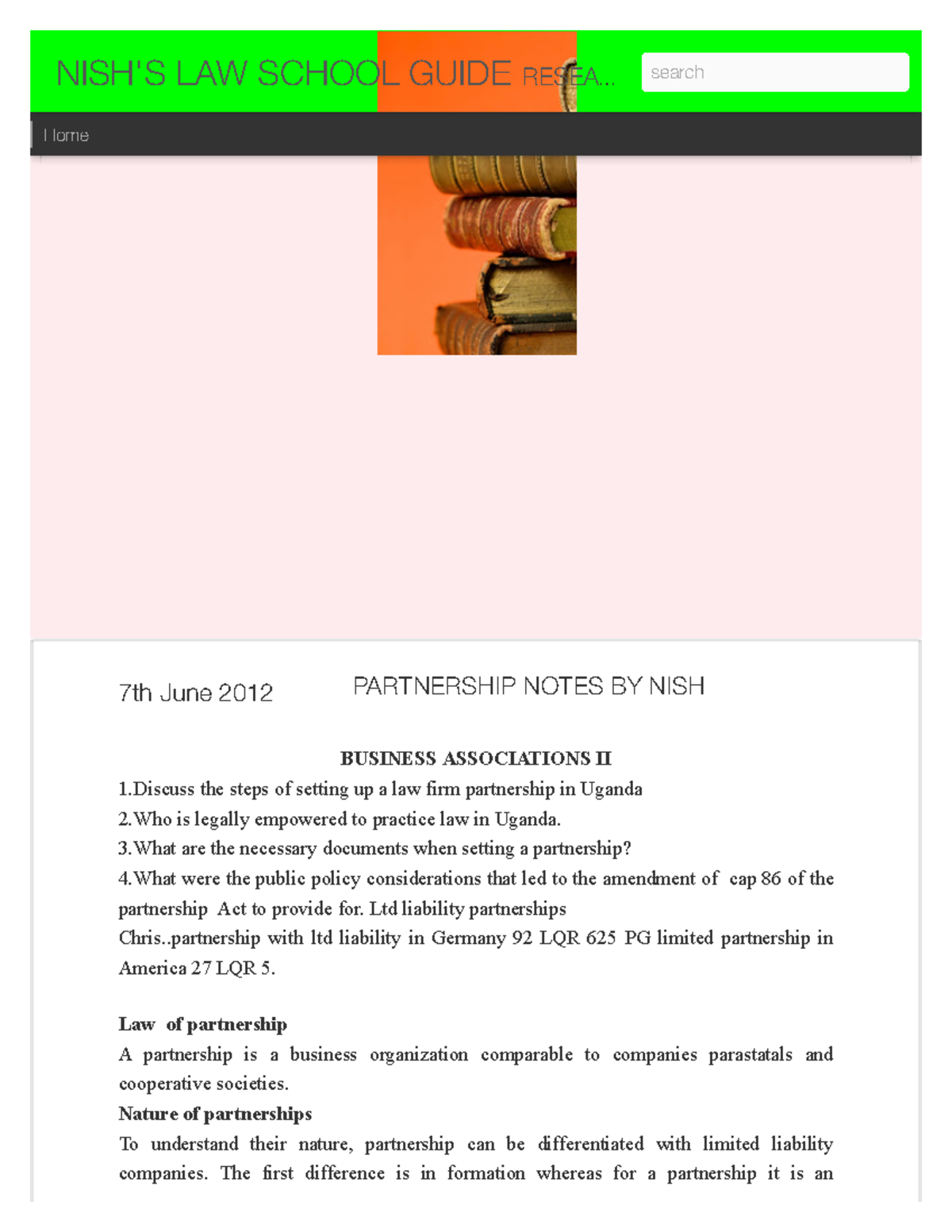 Partnership Notes BY NISH - 7th June 2012 BUSINESS ASSOCIATIONS II 1 ...