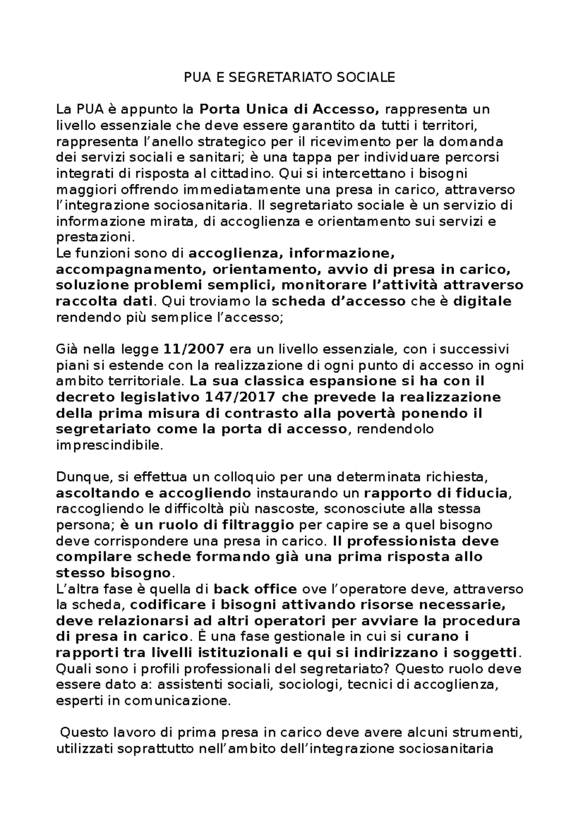 PUA E Segretariato Sociale - PUA E SEGRETARIATO SOCIALE La PUA è ...