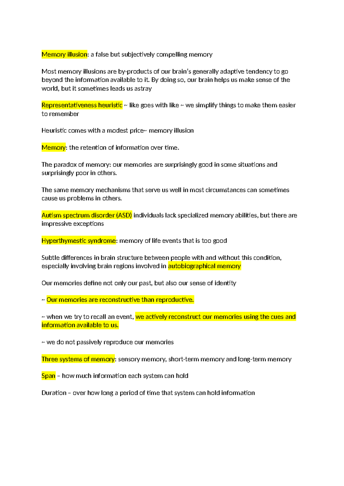 Memory Notes Memory Illusion A False But Subjectively Compelling Memory Most Memory Illusions