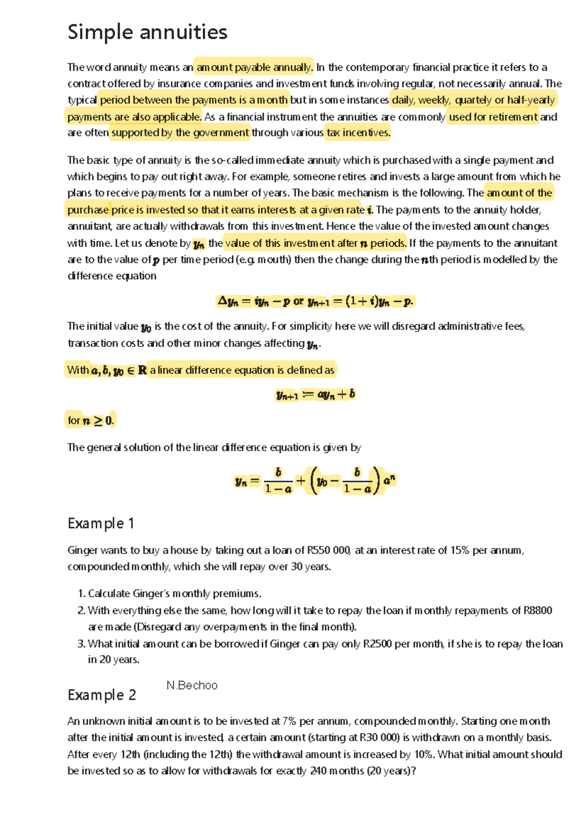 Lecture 16 Part II - Simple annuities The word annuity means an amount ...