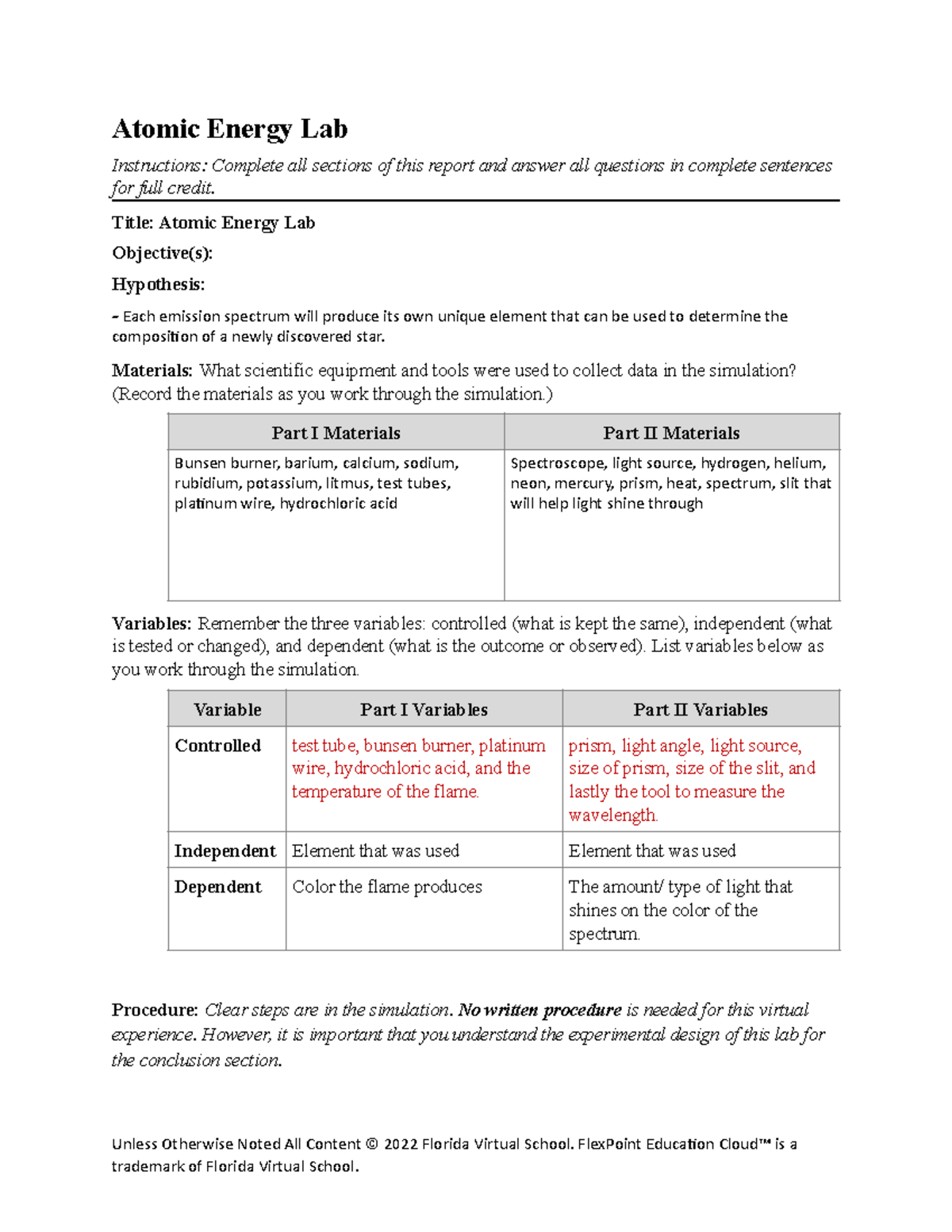 2.05 atomic lab - Atomic Energy Lab Instructions: Complete all sections ...