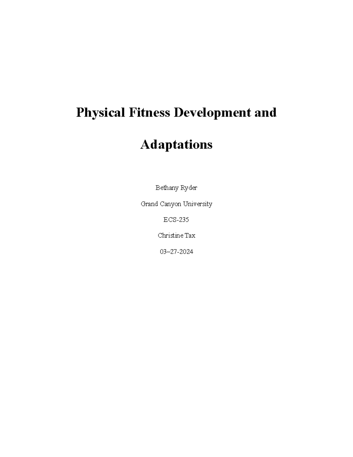 Physical Fitness Development and Adaptations ECS-235 - Physical Fitness ...