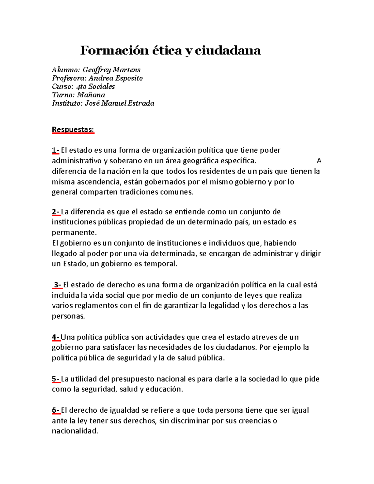Actividad N°0 (diagnostico) civica - Formación ética y ciudadana Alumno ...