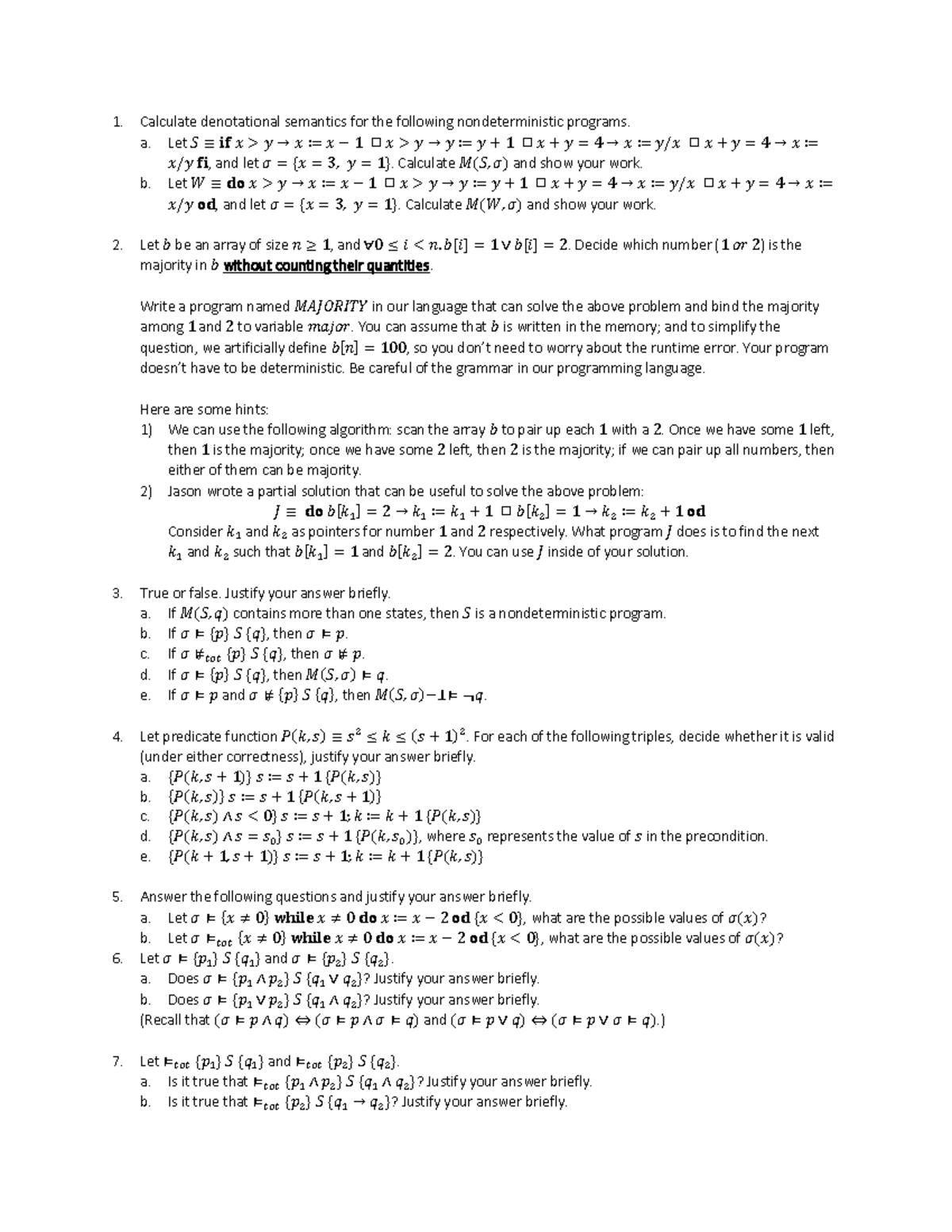 Assignment 3 - questions - Calculate denotational semantics for the following nondeterministic ...