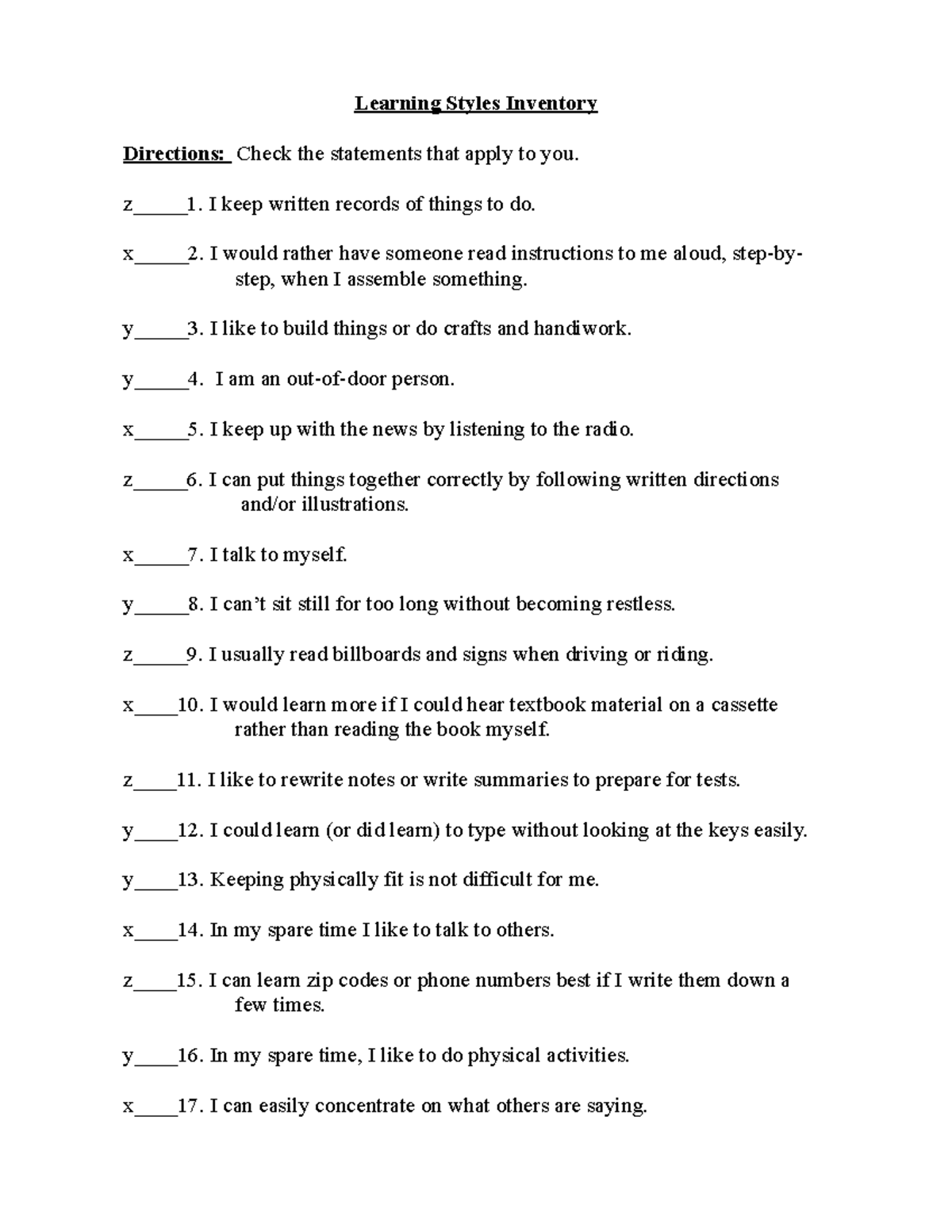 COLL 131-Learning Styles Inventory - Learning Styles Inventory ...