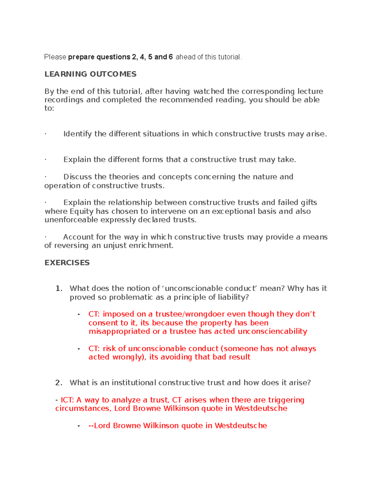Tutorial 10 notes - Please prepare questions 2, 4, 5 and 6 ahead of ...