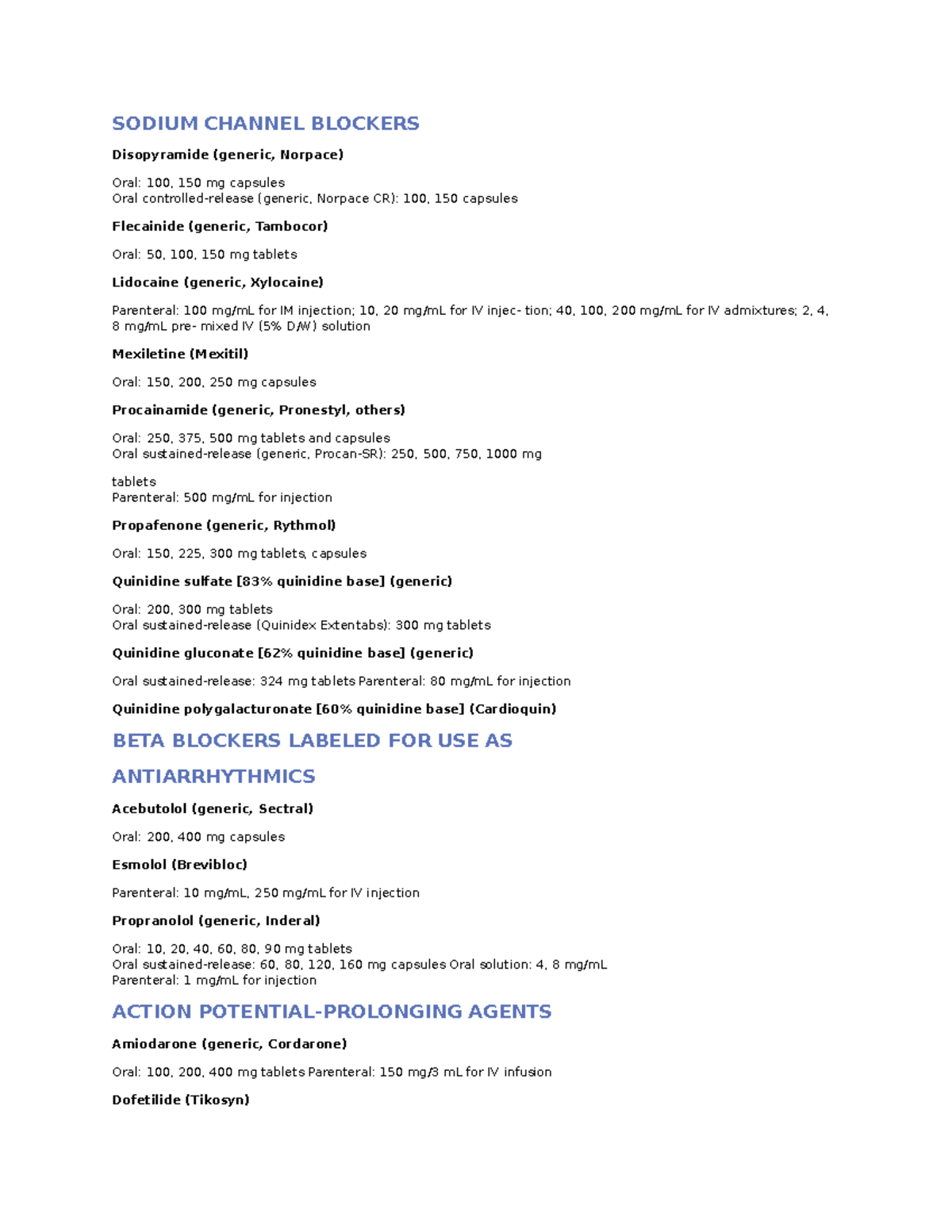 Pharmacology notes 40 - SODIUM CHANNEL BLOCKERS Disopyramide (generic ...