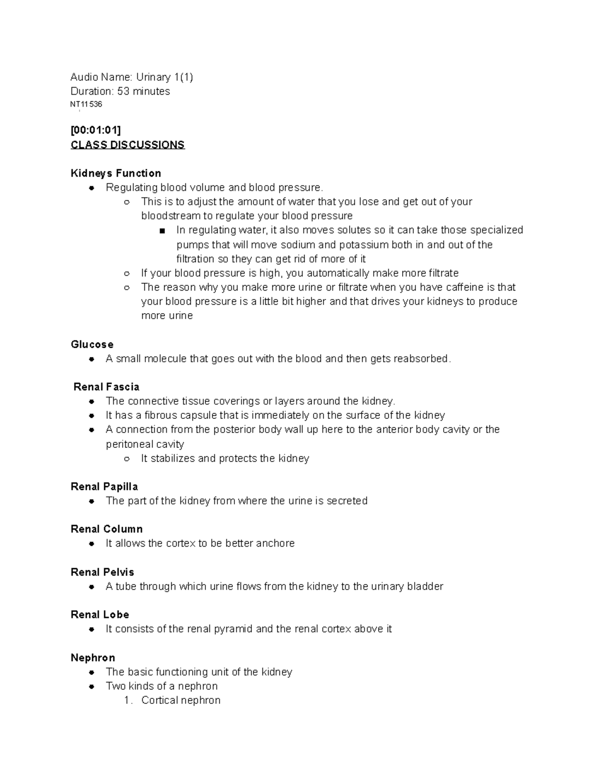 Urinary 1 1 Summary Notes - Audio Name: Urinary 1(1) Duration: 53 ...