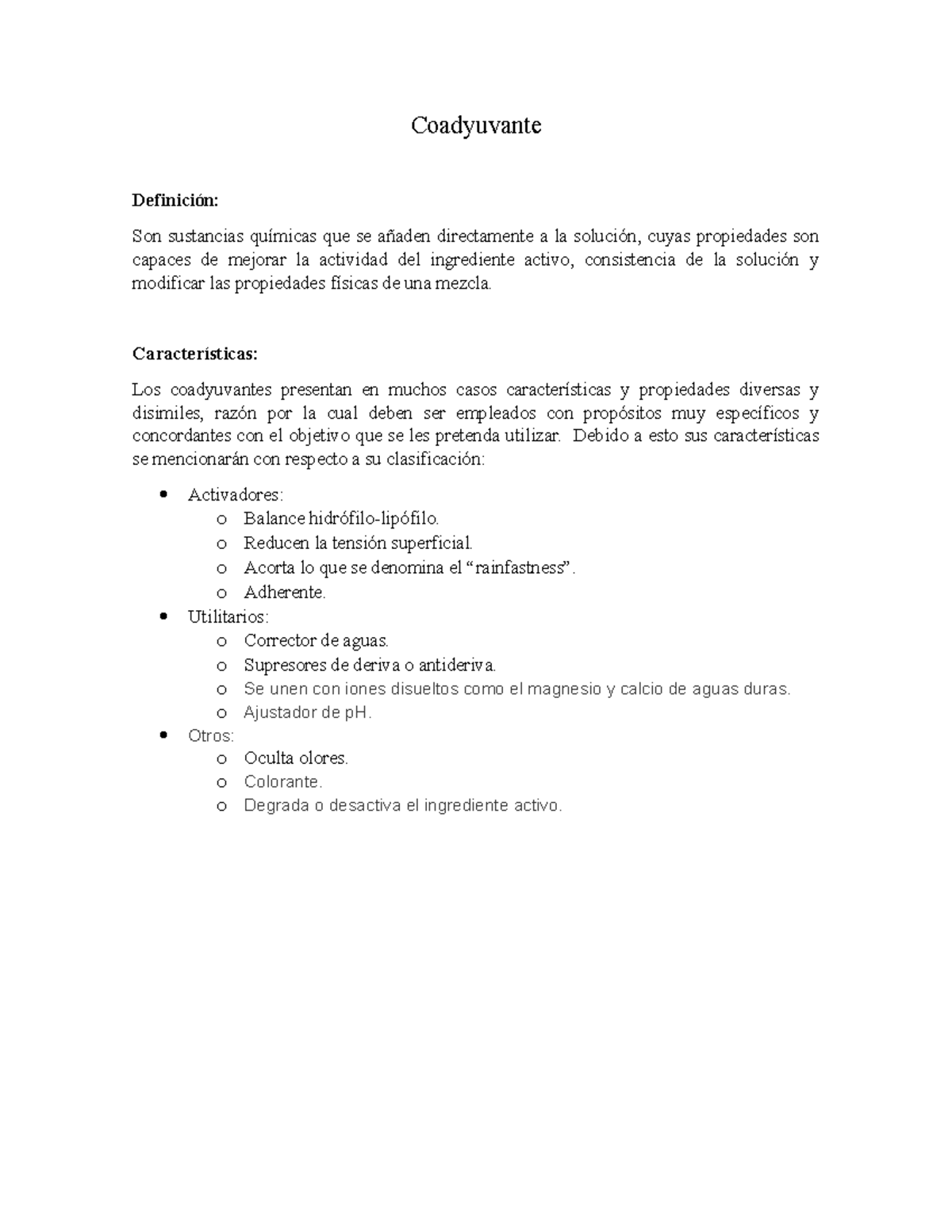 Coadyuvante - sign. - Coadyuvante Definición: Son sustancias químicas ...