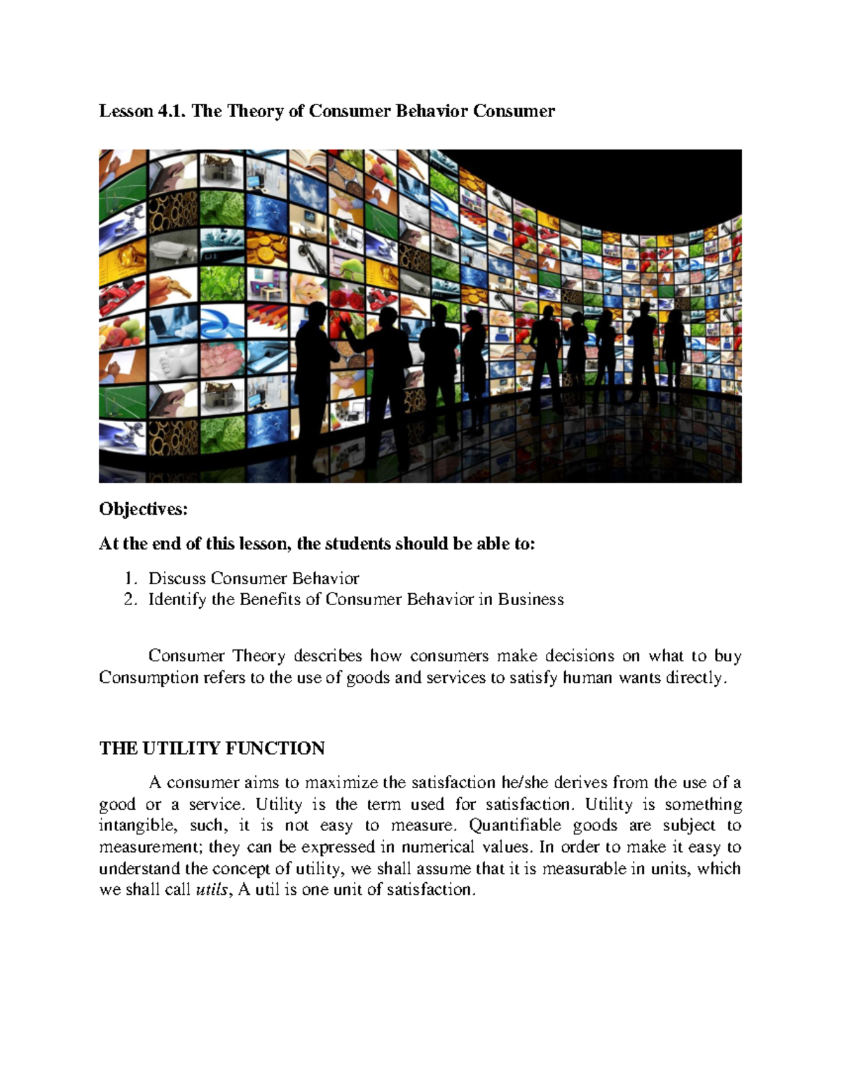 Lesson 4.1 -The Theory of Consumer-Behavior - Lesson 4. The Theory of ...