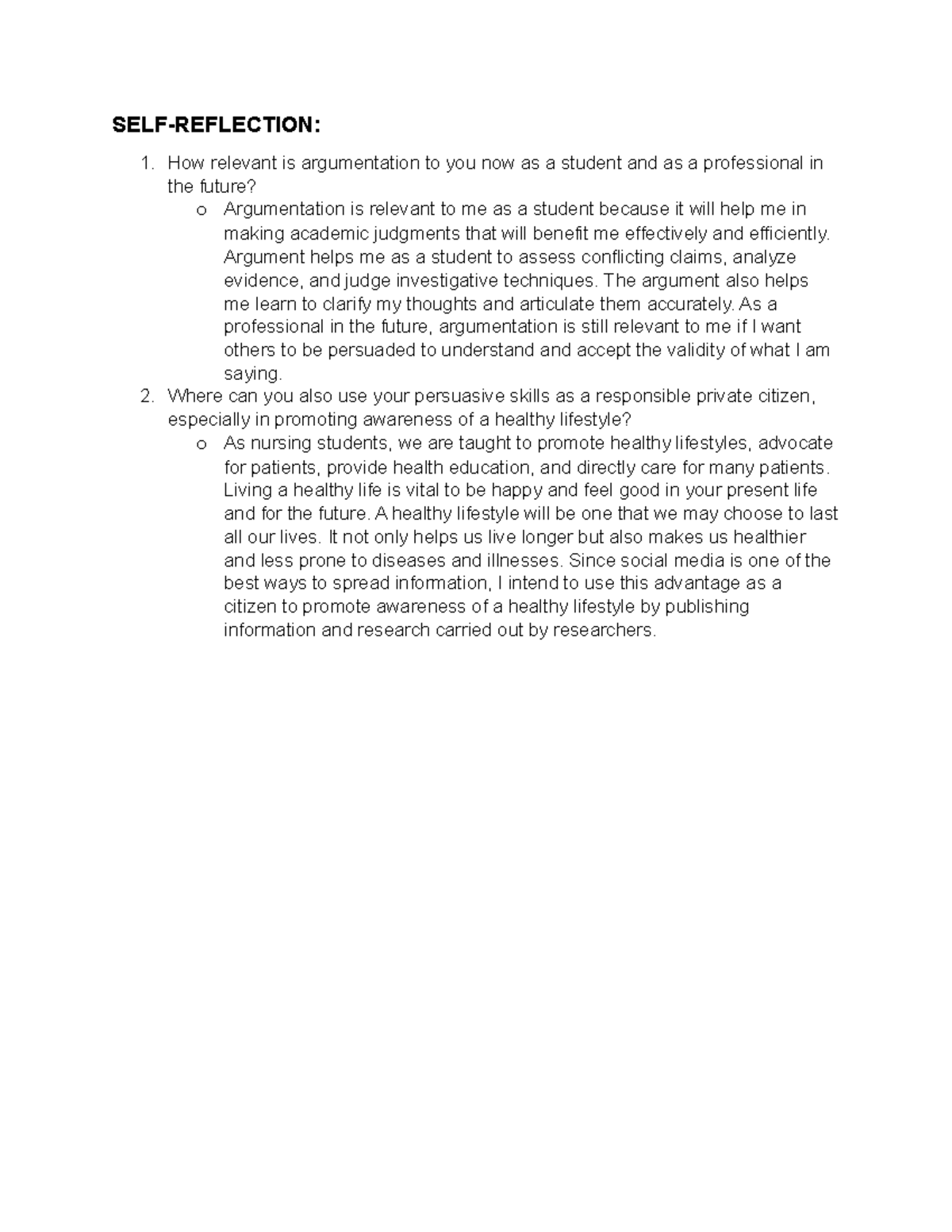 SELF- Reflection - XJaN - SELF-REFLECTION: 1. How relevant is ...