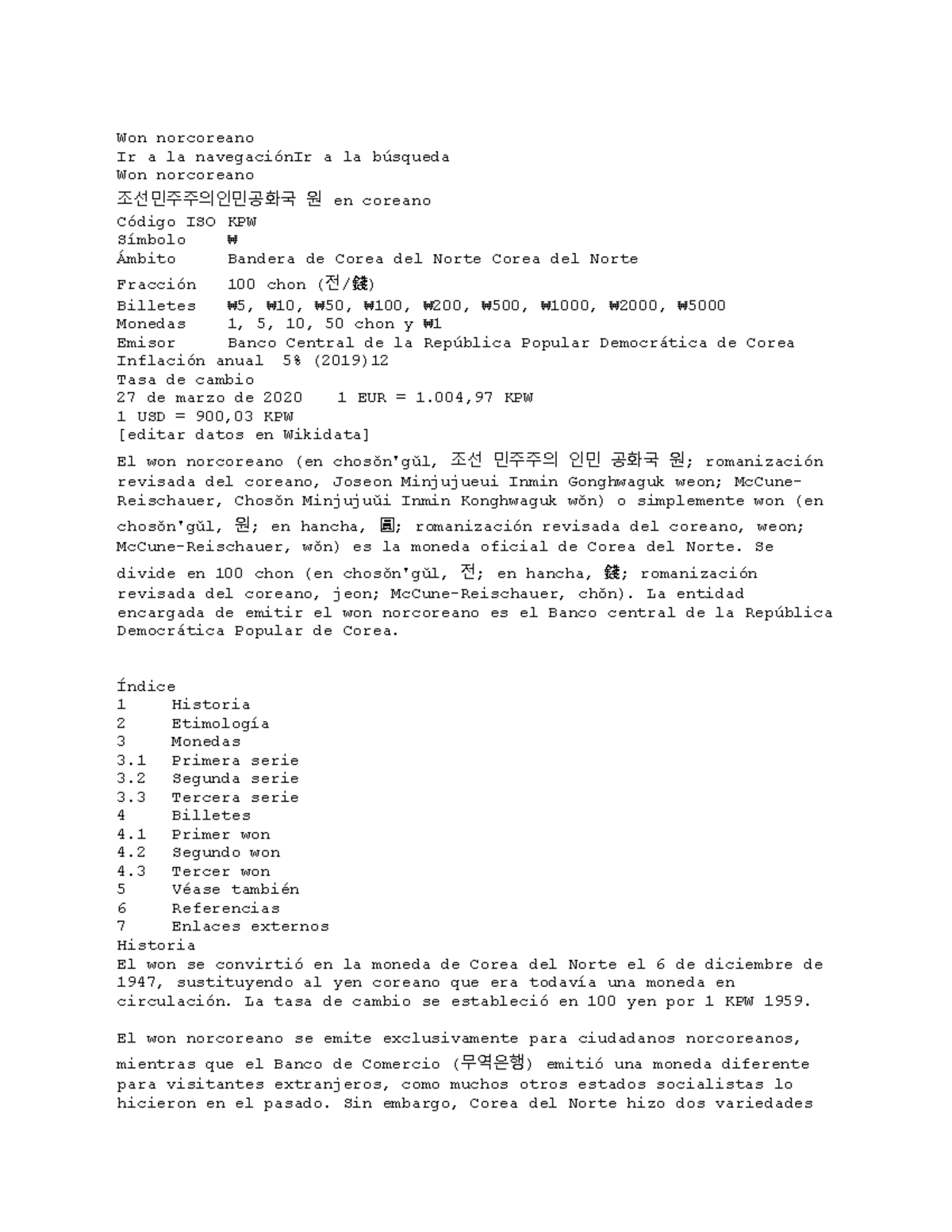WON Norcoreano - romanización revisada del coreano, weon; McCune ...