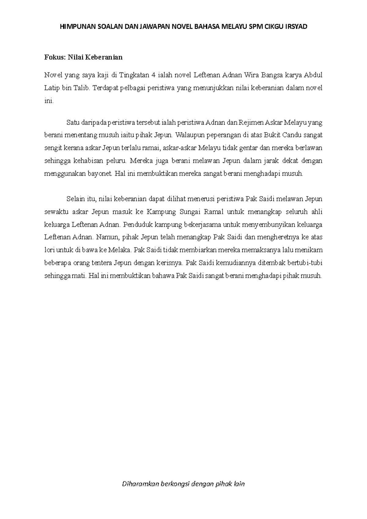 Nilai Keberanian Leftenan Adnan - HIMPUNAN SOALAN DAN JAWAPAN NOVEL ...
