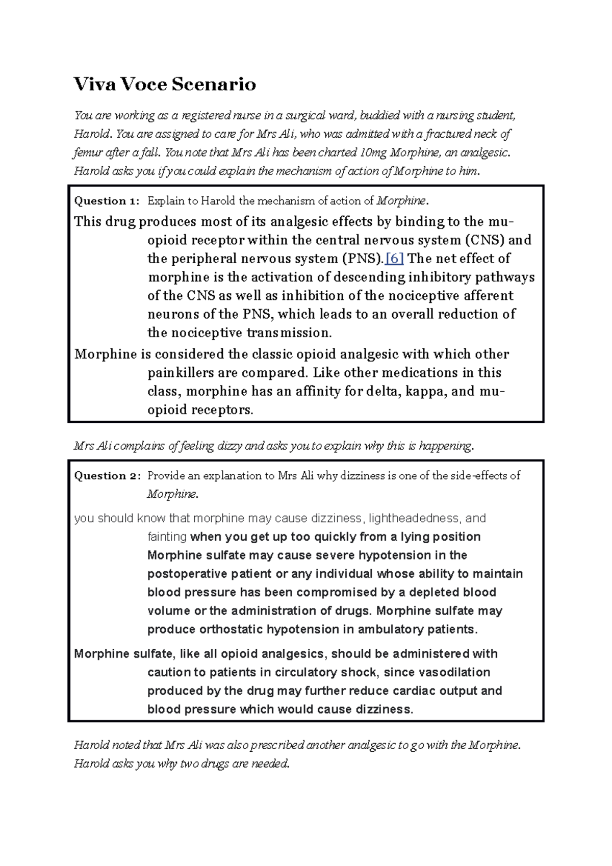 Viva Voce Morphine - viva voce - Viva Voce Scenario You are working as ...
