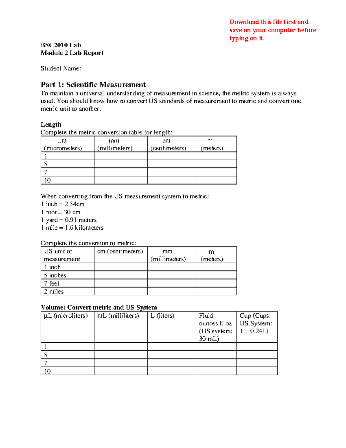Module 1 Lab Report - n/a - BSC2010 Lab Module 2 Lab Report Student ...