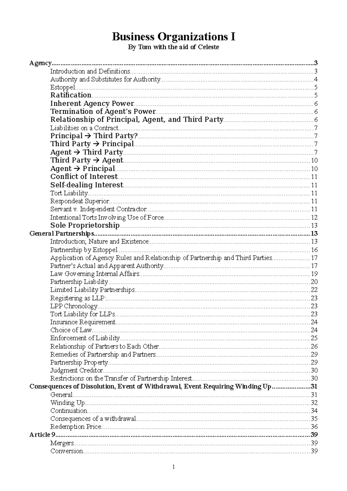 Biz Org Outline - Business Organizations I - Studocu