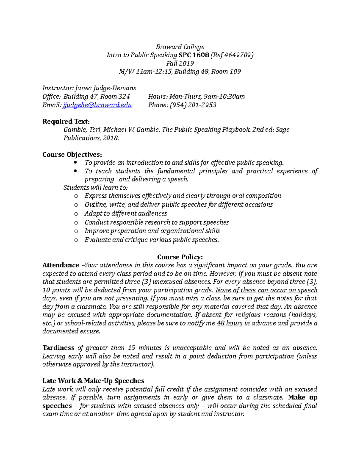SPC 1608 Syllabus (649709) - Broward College Intro to Public Speaking ...