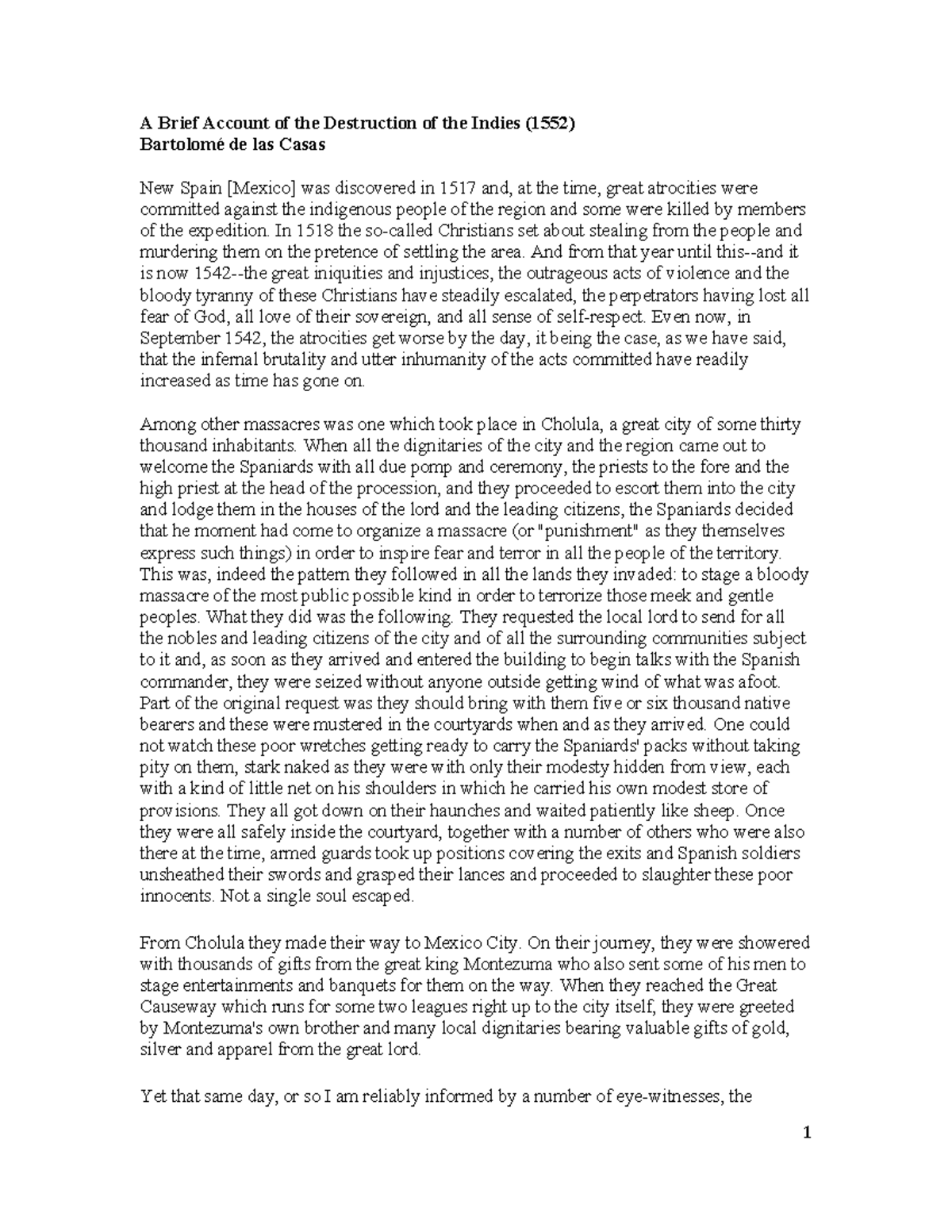 1552 De las Casas - Paper - A Brief Account of the Destruction of the ...