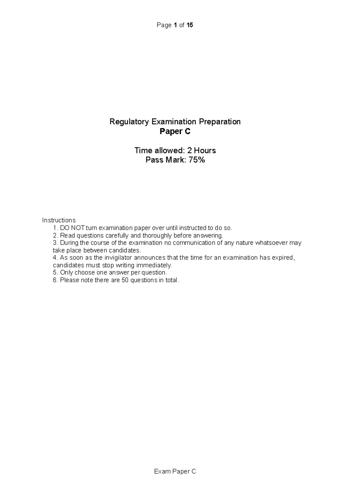 Paper C Memorandum C For Ease Regulatory Examination Preparation paper-c-memorandum-c-for-ease-regulatory-examination-preparation